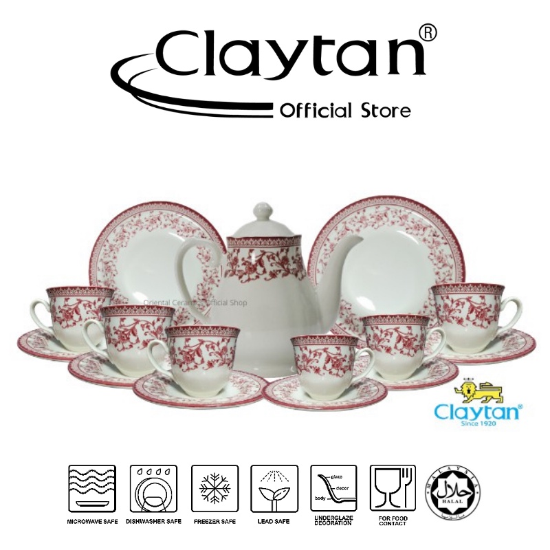 CLAYTAN 16 PCS HI-TEA SET (6 PAX) Lead Safe Ceramic Tableware Microwave Safe - Aster Pink ...