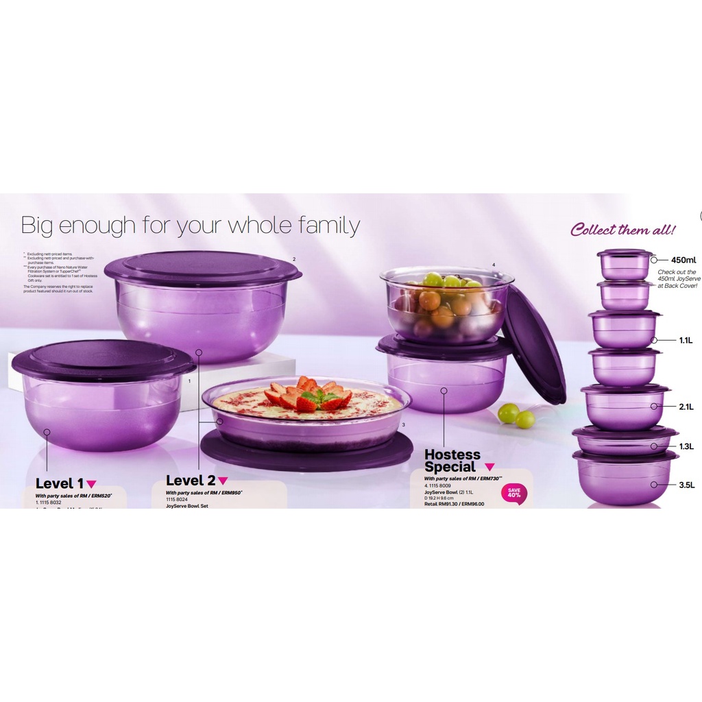 Tupperware JoyServe Bowl Set Purple 7 pieces | Set Level Tupperware ...