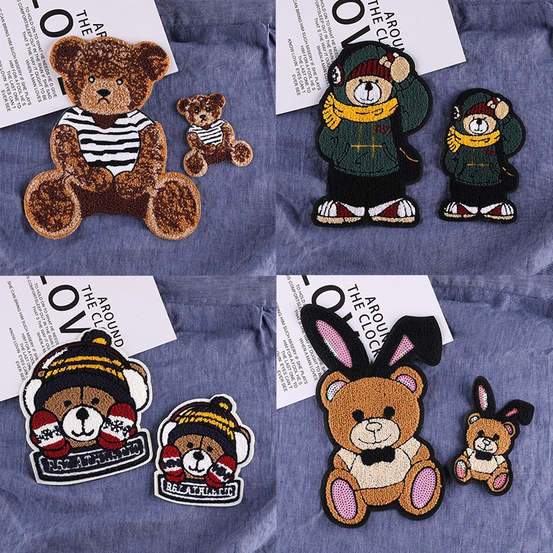Cartoon Bear Patches on Clothes Sweatshirt Jacket Embroidered Patch ...