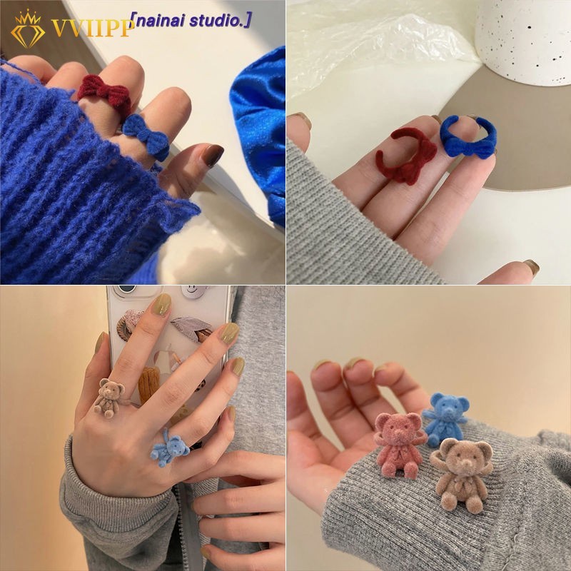 Fashion Blue Red Bow Ring Colorful Bear Rings for Women Accessories ...