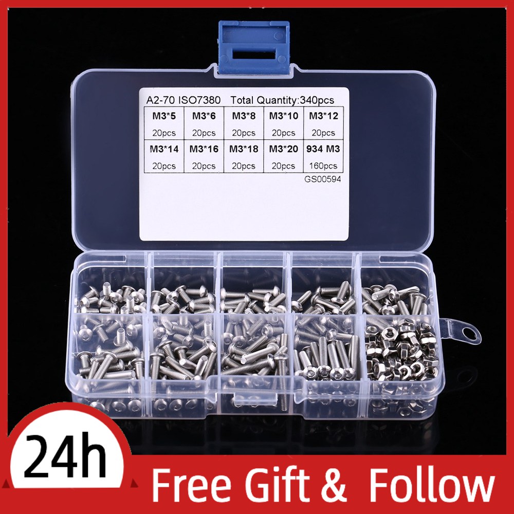[Ready Stock] 340pcs M3 Stainless Steel SS304 Button Head Hex Socket ...