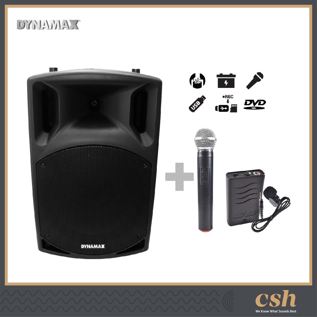 DYNAMAX PRO38 15” Portable Active Speaker System (Bluetooth & DVD) with ...