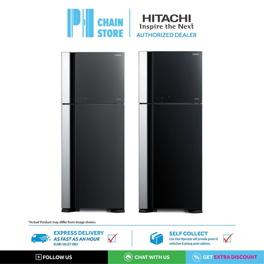 HITACHI R-VG580P7M-1 GBK GGR BIG2 GLASS SERIES 489L 2-DOOR INVERTER ...