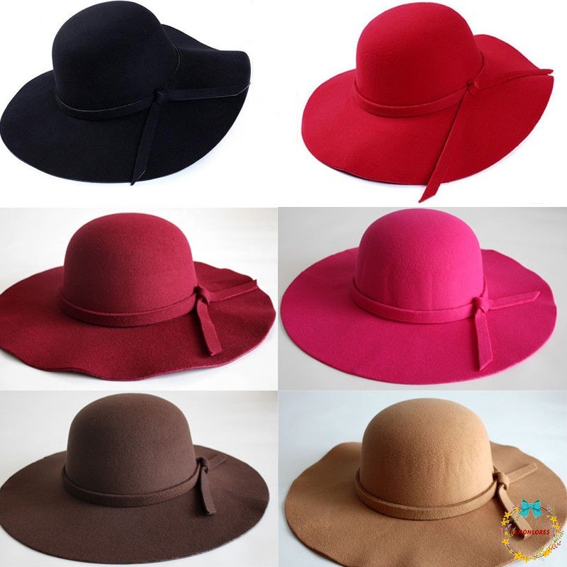 OSM-HOT! Vintage Women Wide Brim Floppy Warm Fashion Felt Hat Trilby ...