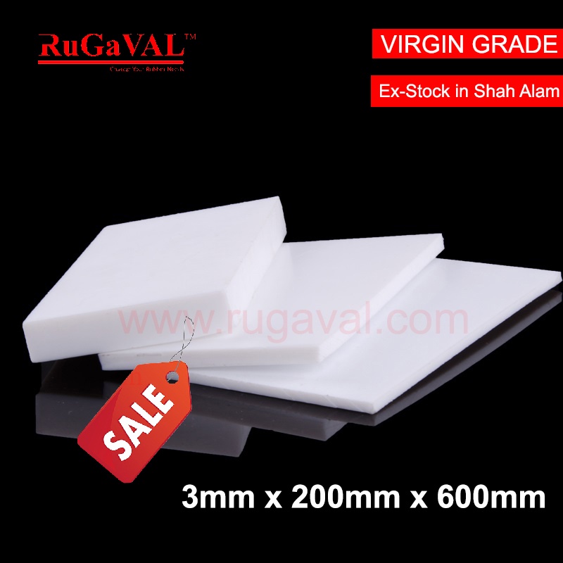 PTFE Teflon Sheet 3mm thick x 200mm x 600mm, White Plate Film, Virgin ...