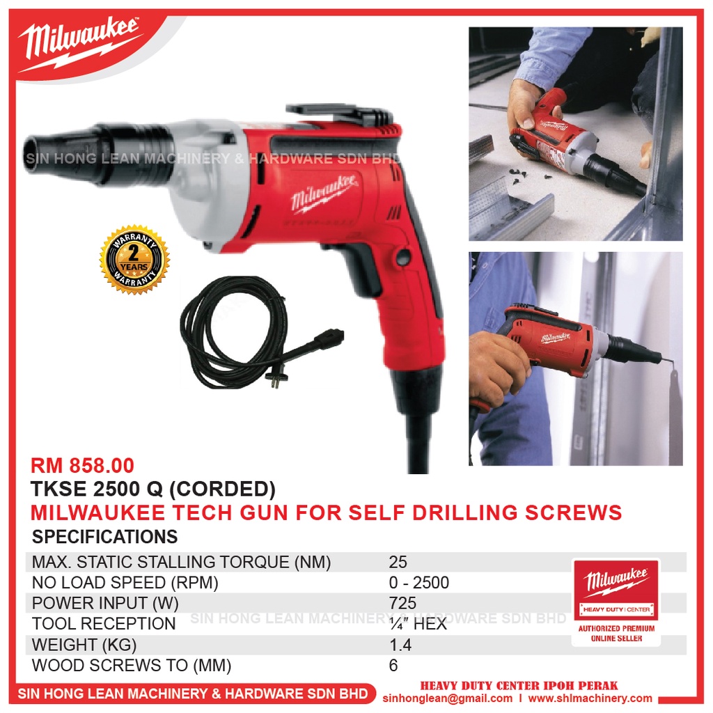MILWAUKEE TKSE 2500 Q - Tech Gun For Self Drilling Screws (CORDED ...