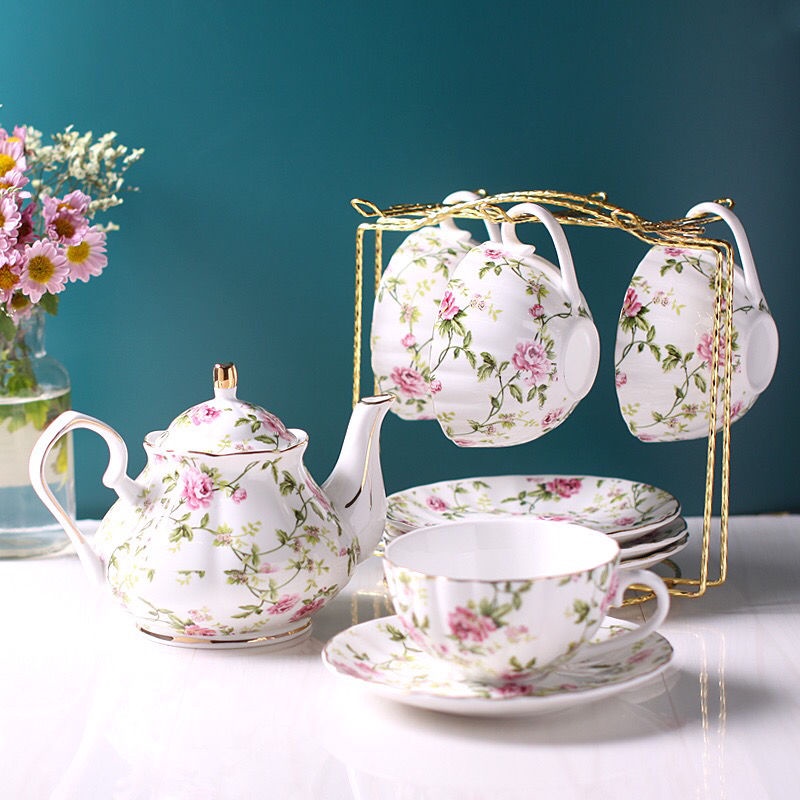 English Tea Pot Set Porcelain Pink Rose Tea Set English Style 900ml ...