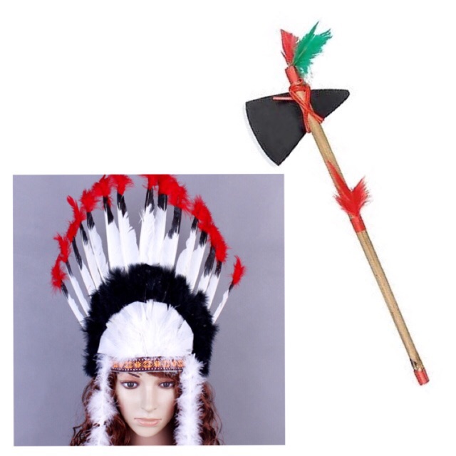 Red indian set. 2pcs Set. Includes feather headpiece and tomahawk(axe ...