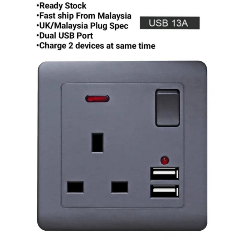 Grey Colour USB Wall Socket Switch AC / DC Charger Plug Power Adapter ...