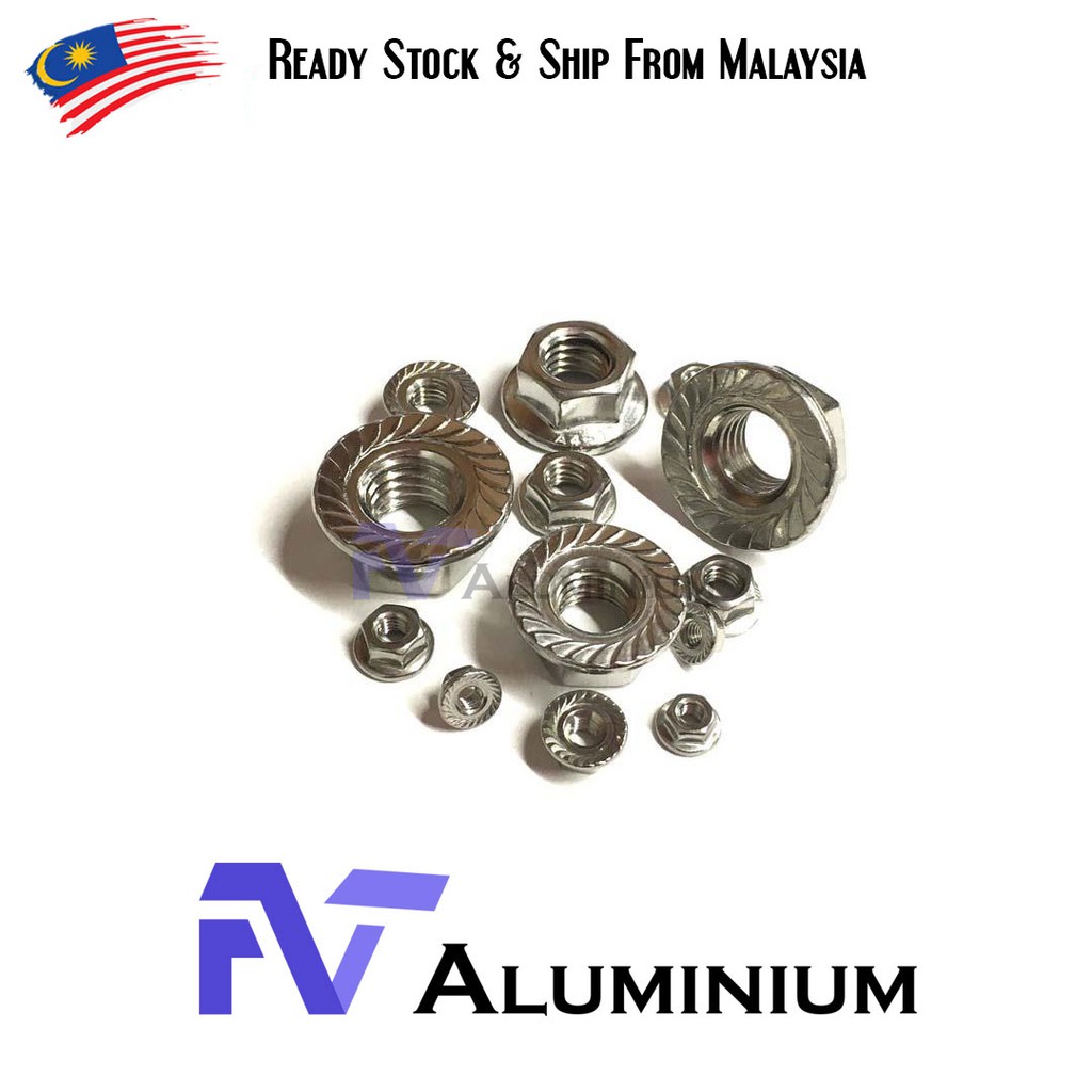 SUS 304 Flange Nut with Serration M3 M4 M5 M6 M8 M10 Stainless Steel Hexagon Nut DIN 6923 ...