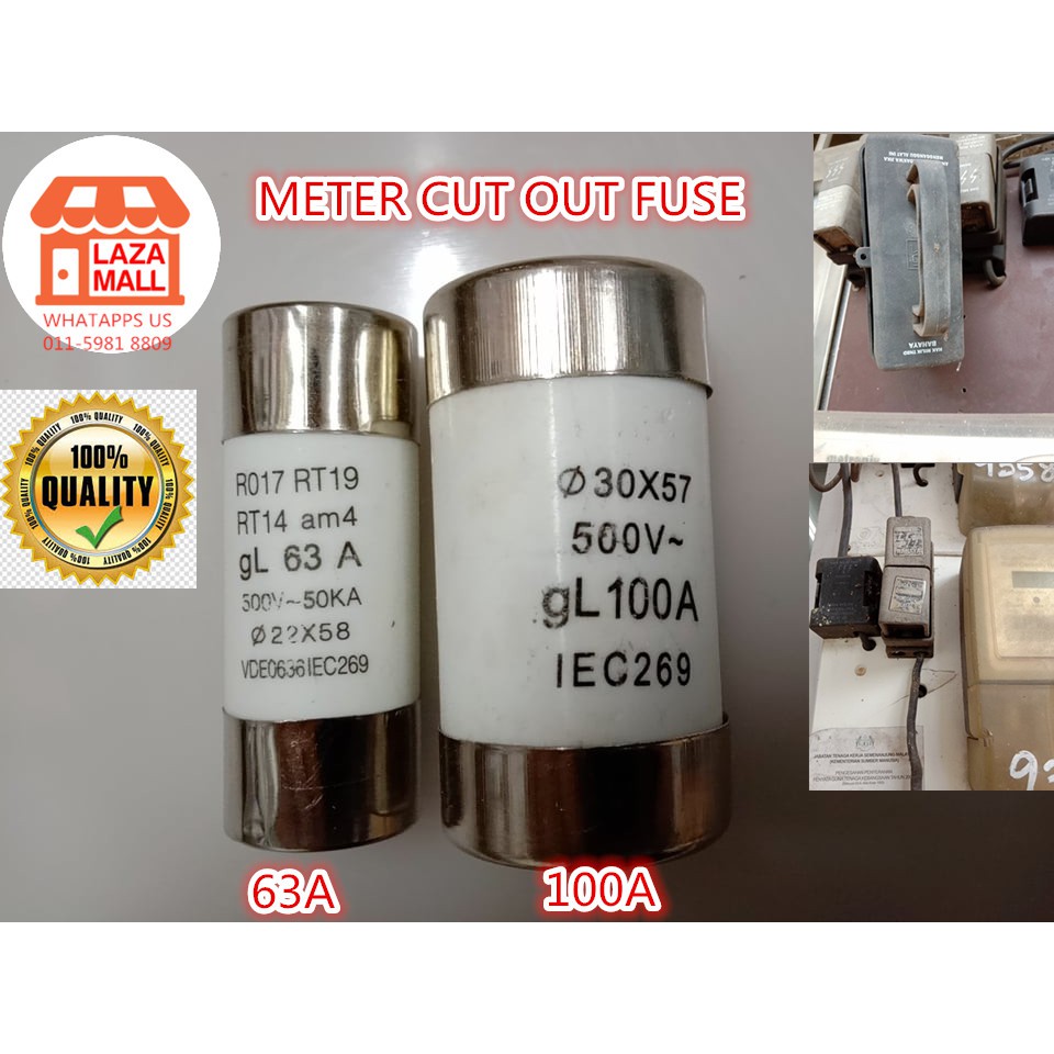 COPPER METER CUT OUT FUSE 63A 100A TNB MAIN ELECTRIC FIUS CURRENT API ...