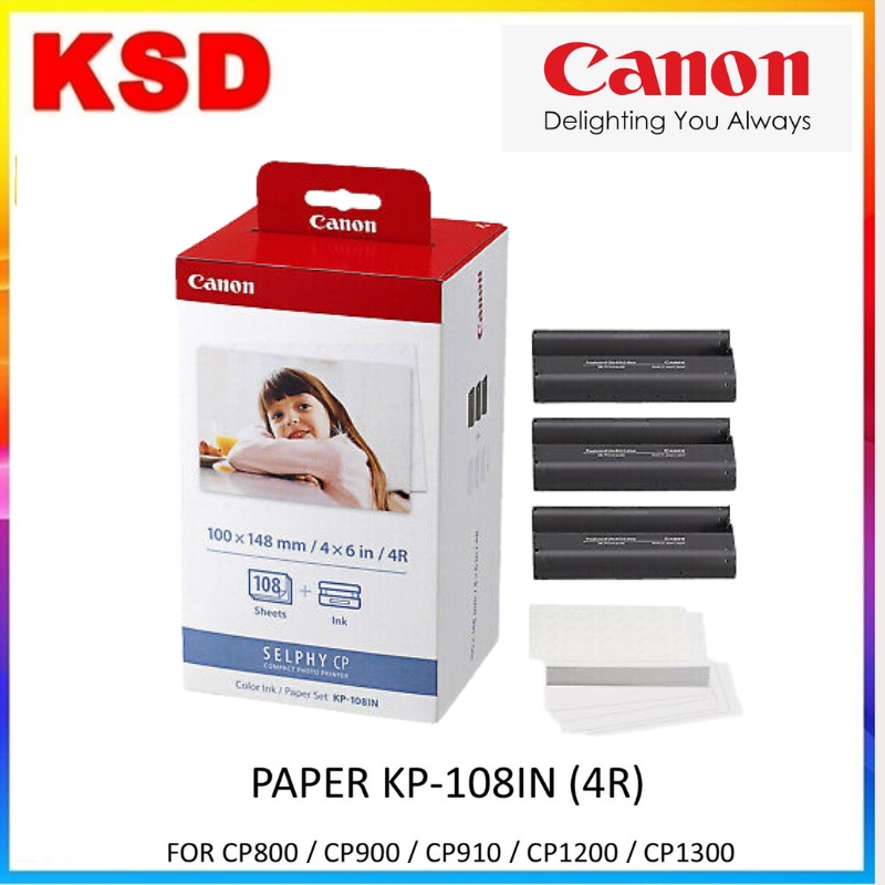 Canon Original KP-108IN KP108 KP-108 4R Ink & Photo Paper Set for ...