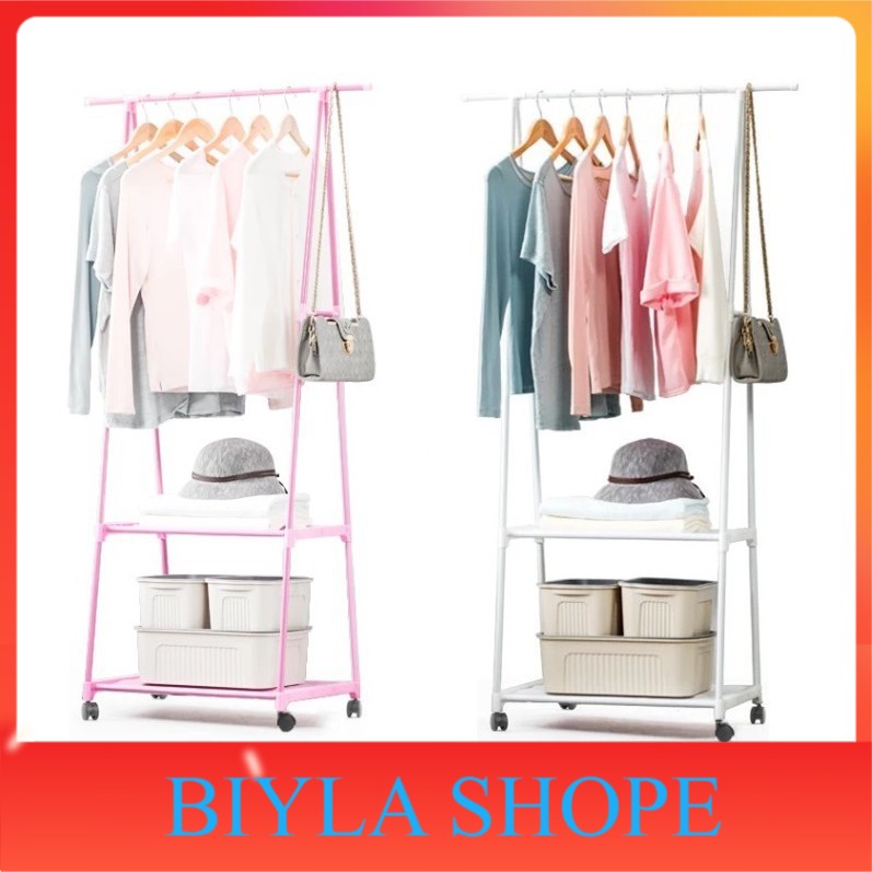 Korean Wardrobe Open Clothes and Storage Rack with Wheel | Shopee Malaysia