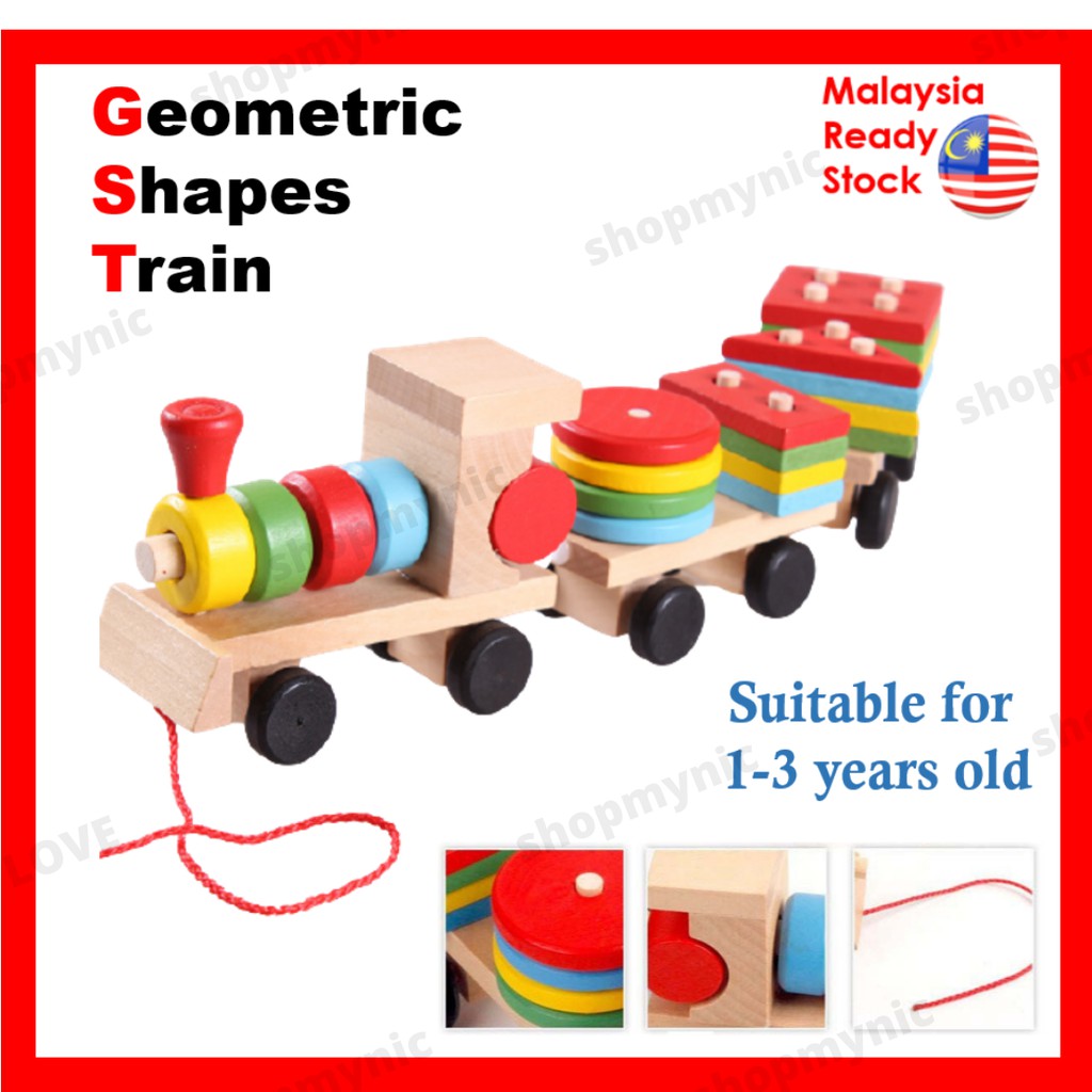 Wooden Geometric Shape Matching Childhood Educational Train Set ...