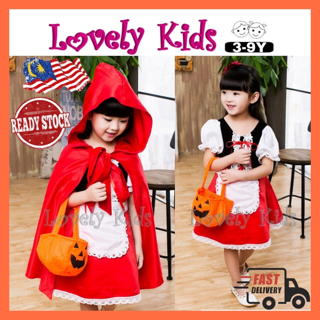 [READY STOCK] 3-7Y Kids Girl Costume Little Red Riding Hood Fairy Tale Story Telling Cartoon ...