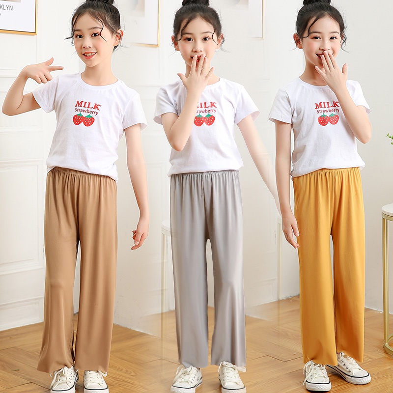 3-14Years Kids Girls Palazzo Pants Wide Leg Pants Casual Long Loose ...