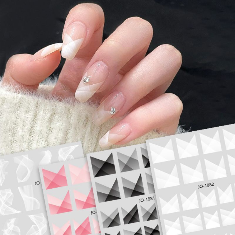 Nail Art Stickers Translucent French Nails Decals Black White Gradient ...