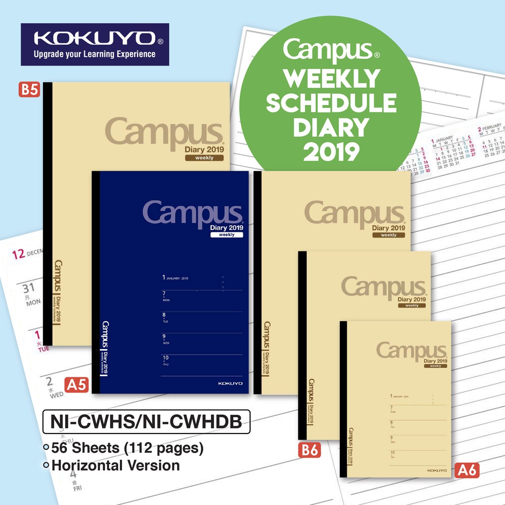 KOKUYO CAMPUS WEEKLY SCHEDULE DIARY 2019 - (HORIZONTAL VERSION) | Shopee Malaysia