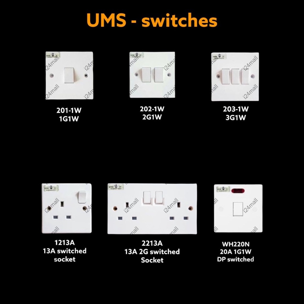 UMS Switch & Socket Outlet Suis / Soket 1213A 1215A 1G1W Bell Switch ...