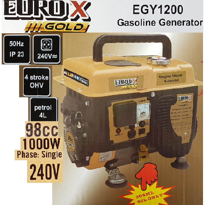 eurox gold 240v 1200w 4 stroke electric engine petrol gas generator power supply starter adaptor ...