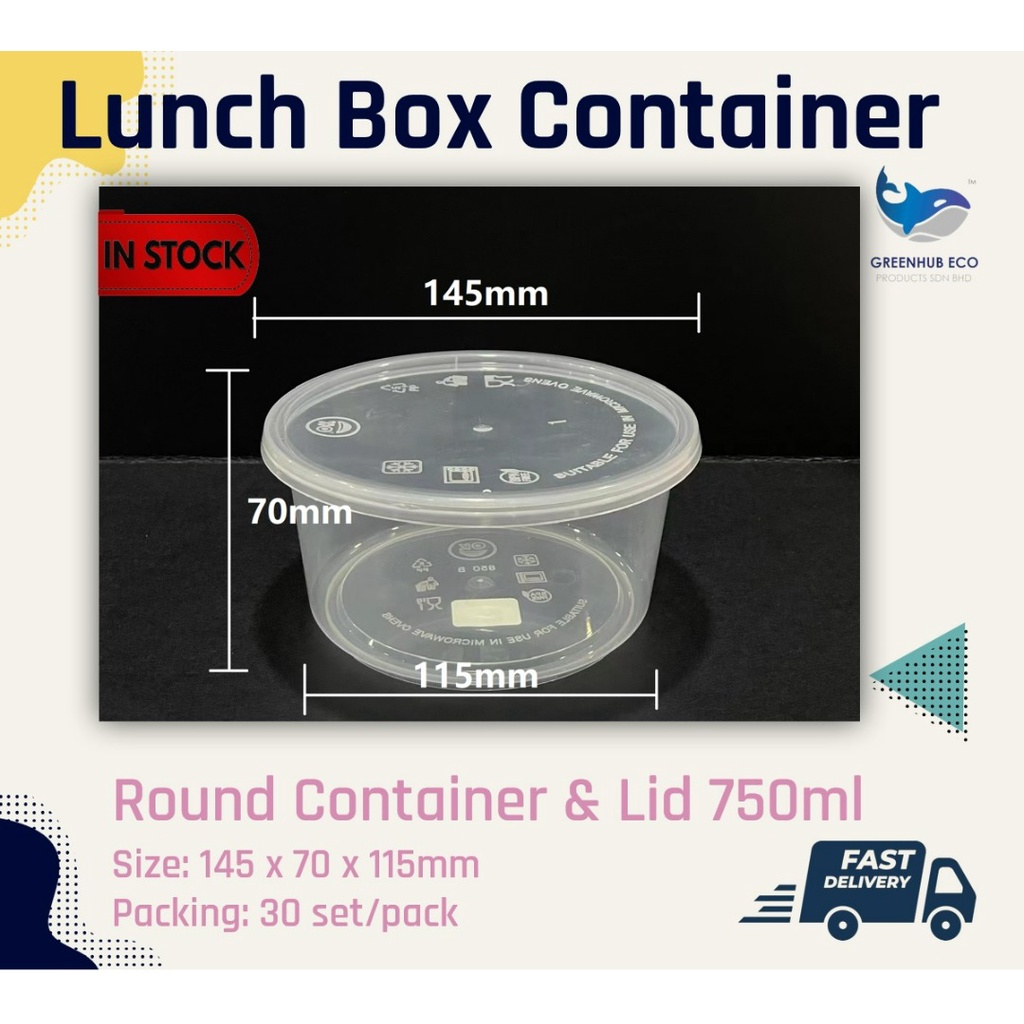 Round Disposable Plastic Food Container with Lid 750ml/850ml/1200ml ...