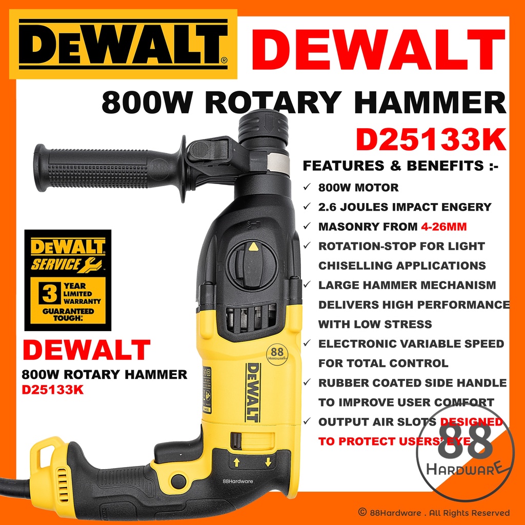 【100% ORI】DEWALT 800W D25133K ROTARY HAMMER DRILL / rotary hammer drill ...