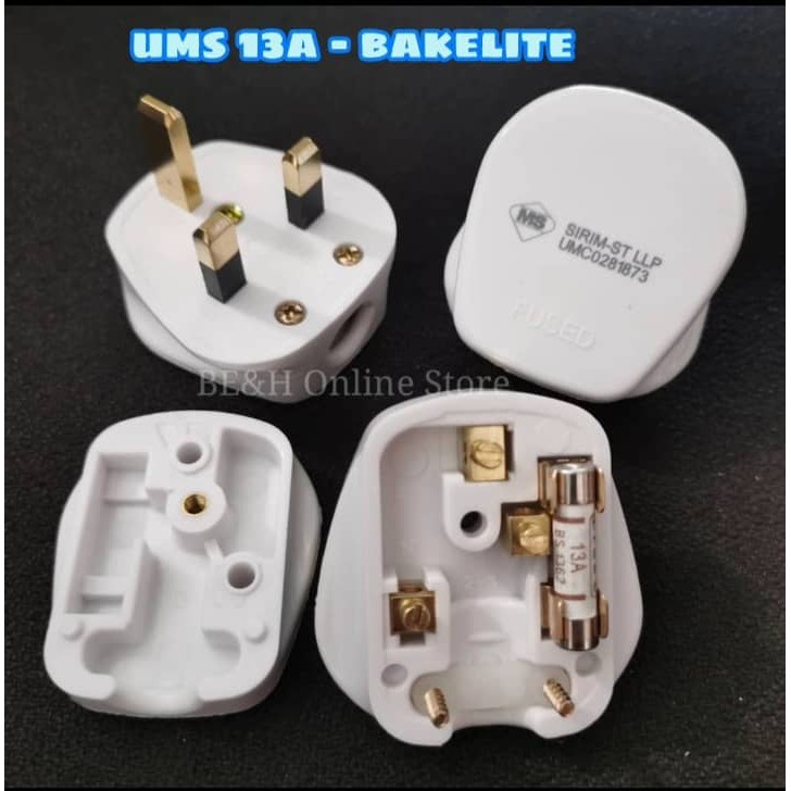 UMS 13A 15A 3 Pin Plug Top Socket Nylon Plug heavy duty Top Suis ...