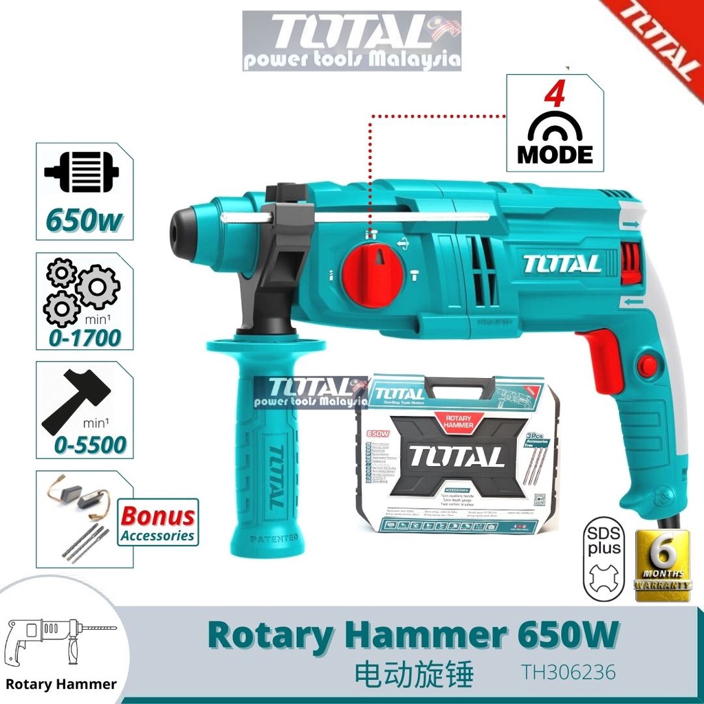 TOTAL Rotary Hammer 650W 电动旋锤 - TH306236~8 | Shopee Malaysia