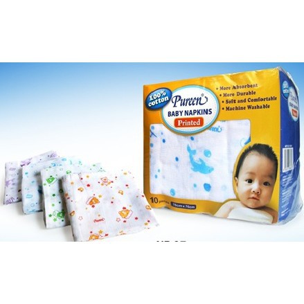 produk bayi PUREEN 10pcs Baby Printed Napkins Baby Lampin Bayi Kain ...