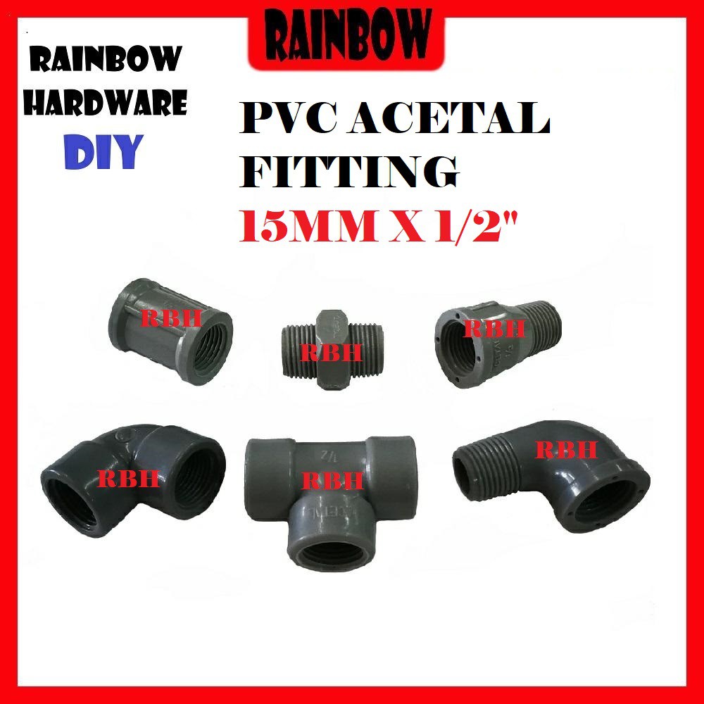 PVC ACETAL THREADED FITTING 15MMX1/2" (ELBOW,TEE,STREET ELBOW,SOCKET ...