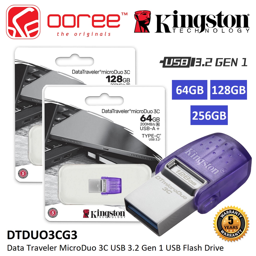 KINGSTON DTDUO3CG3 (USB 3.2 GEN 1) DATA TRAVELER MICRO DUO 3C USB FLASH DRIVE OTG TYPE-C FD ...