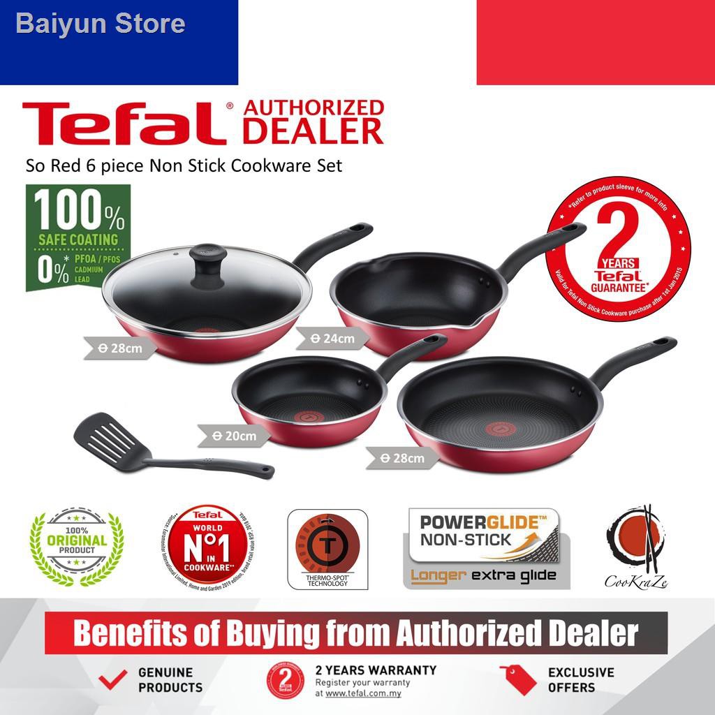 Tefal So Red 6 piece Non Stick Cookware Set C572S5 C572S595 Wokpan Wok ...