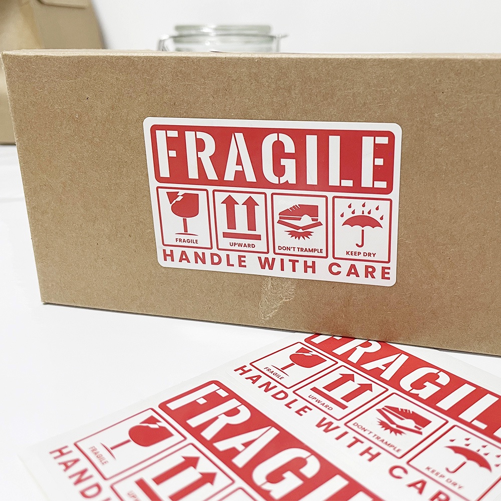 50Pcs 8x5cm "Handle With Care" Label Red Stickers Reminder Fra @ @ Gulo ...