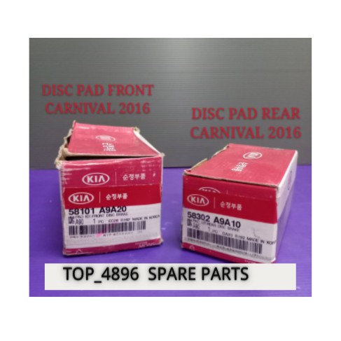KIA CARNIVAL YP 2016 DISC PAD FRONT/DSIC PAD RR 58101-A9A20/58302-A9A10 ...