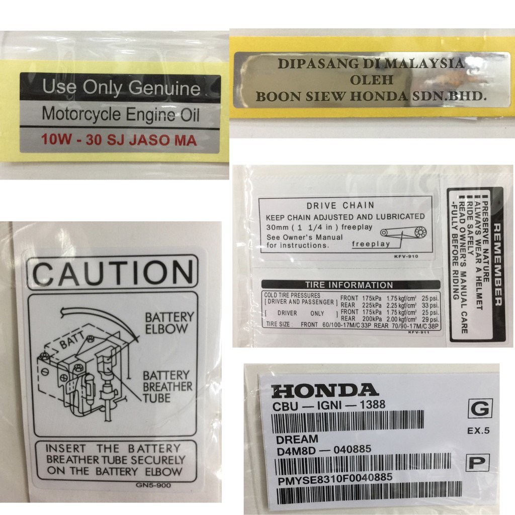 Sticker Honda Engine Oil Enjin Minyak Swing Arm Honda Ekor Tail Fender ...