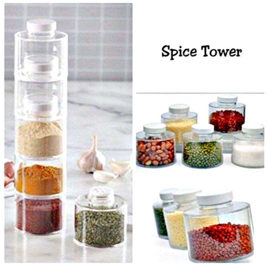 Spice Tower 6 Self-Stacking Spice Organiser Rack Jar Bottles Salt ...