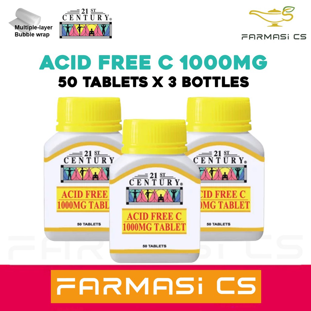 21st Century Acid Free C 1000mg 50 Tablets x 3 Bottles (TRIPLE) EXP:11/ ...
