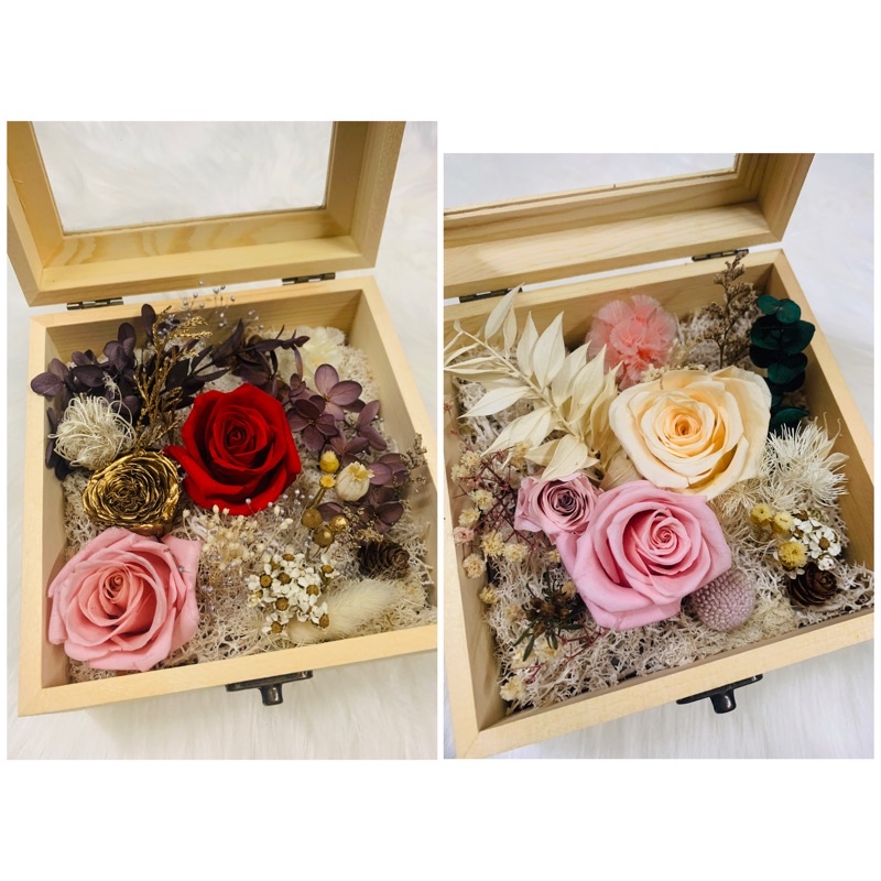 Preserved flower gift wooden box set 永生花盒 永生花木盒 永生花玫瑰 | Shopee Malaysia