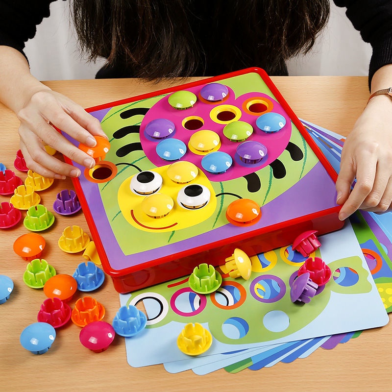Color Matching Mushroom Pegs Button Art Toys Safe Distance Insert ...