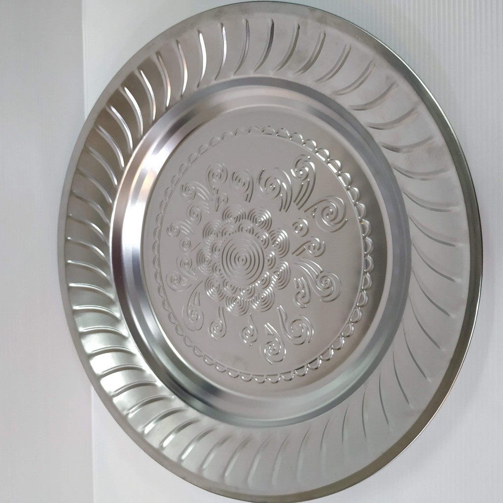 W35cm x H4cm Stainless Steel Big Round Plate Steam Round Floral Design ...