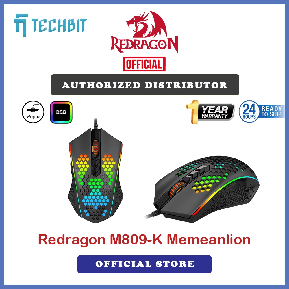 Redragon M809-K Memeanlion Ultralight Weight Honeycomb RGB Gaming Mouse ...