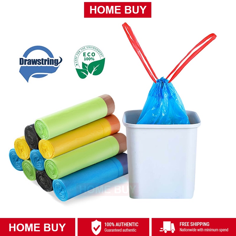 15pcs/roll Drawstring Garbage Bag Trash Bags Dustbin with Rope Beg ...