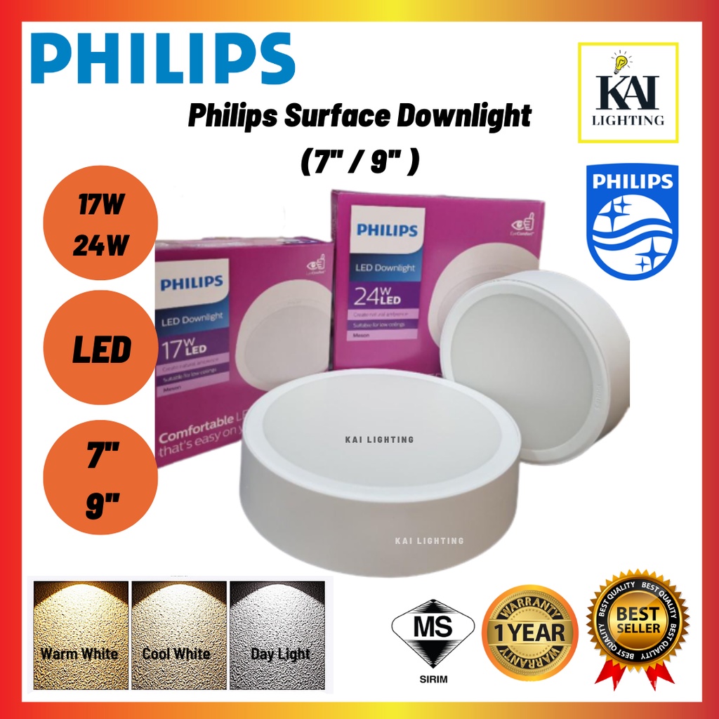 [𝗦𝗜𝗥𝗜𝗠] PHILIPS Meson LED Surface Downlight 7" 9" 17w 24w LED Surface ...