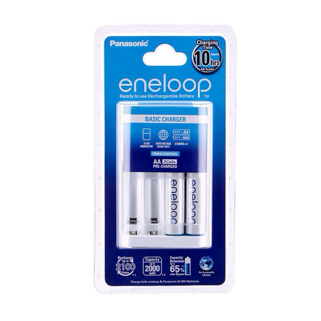 PANASONIC ENELOOP Basic Charger + 2 Piece AA Eneloop Rechargeable ...
