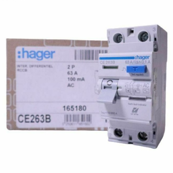 HAGER 2P 63A 0.1A,100mA CE263B ELCB/RCCB | Shopee Malaysia