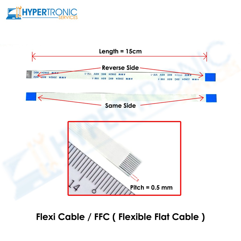 Flexi Cable Flexible Flat Cable FFC 15cm length 0.5mm pitch, number of ...