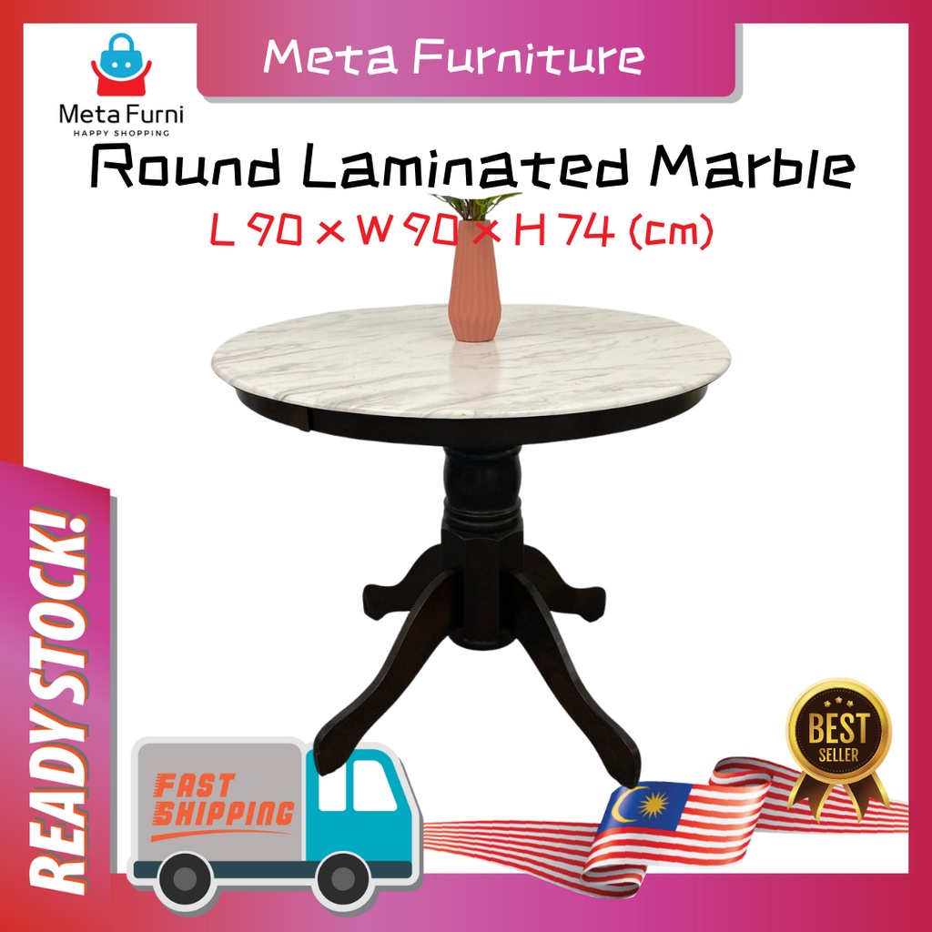 MetaFurni - 3ft Round Laminate White Mable/Solid Wood Leg/Walnut&Black ...