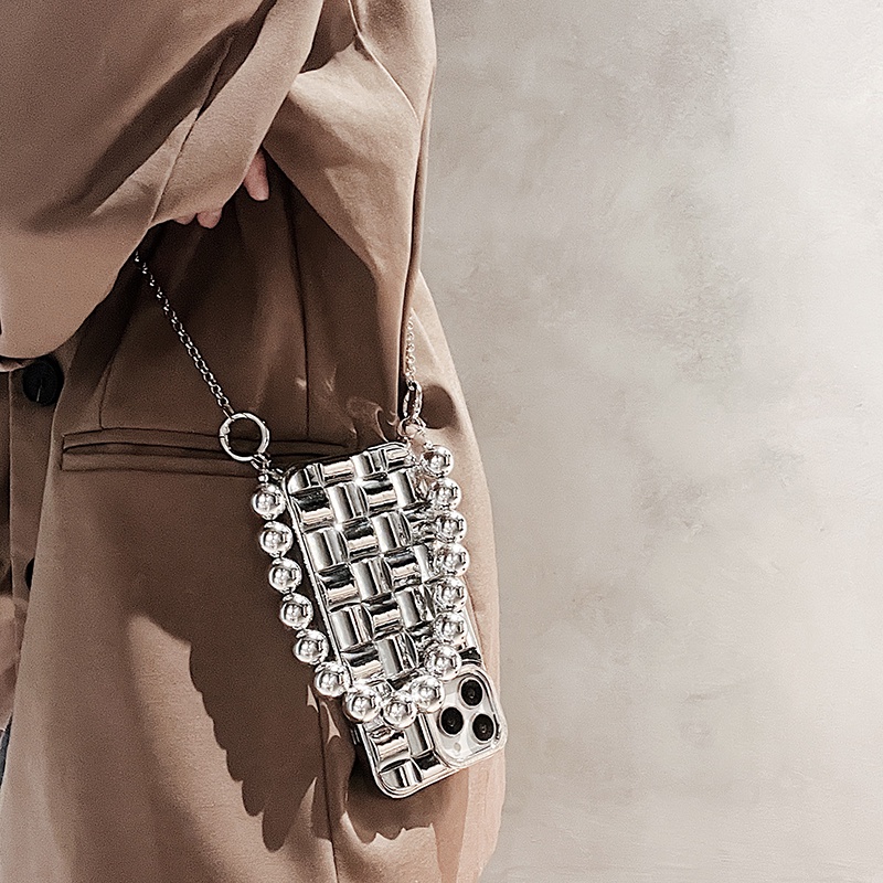 For iPhone 14 13 Pro Max Case Luxury Cube ICE Plated Crossbody Metal ...