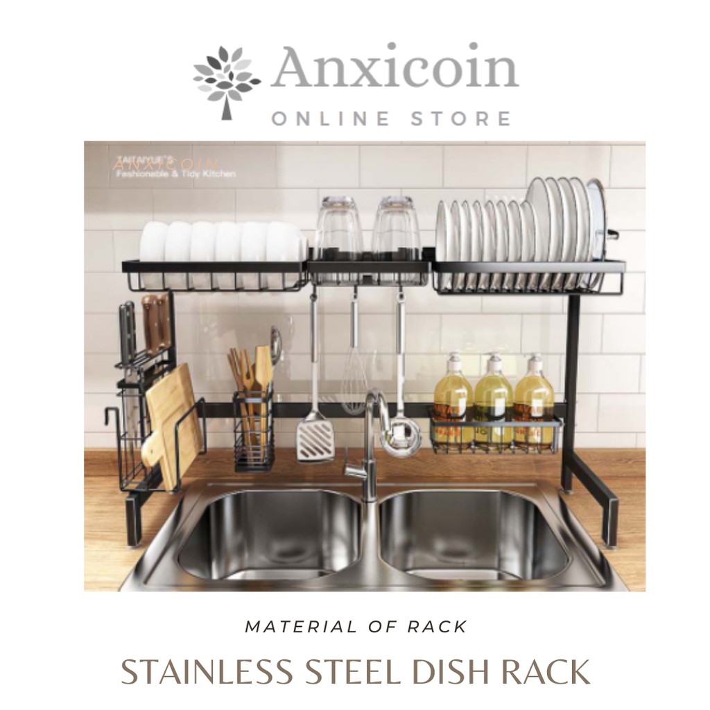 Stainless Steel Dish Rack 2 Tier Rak Pinggan Double Sink Dish Drainer ...