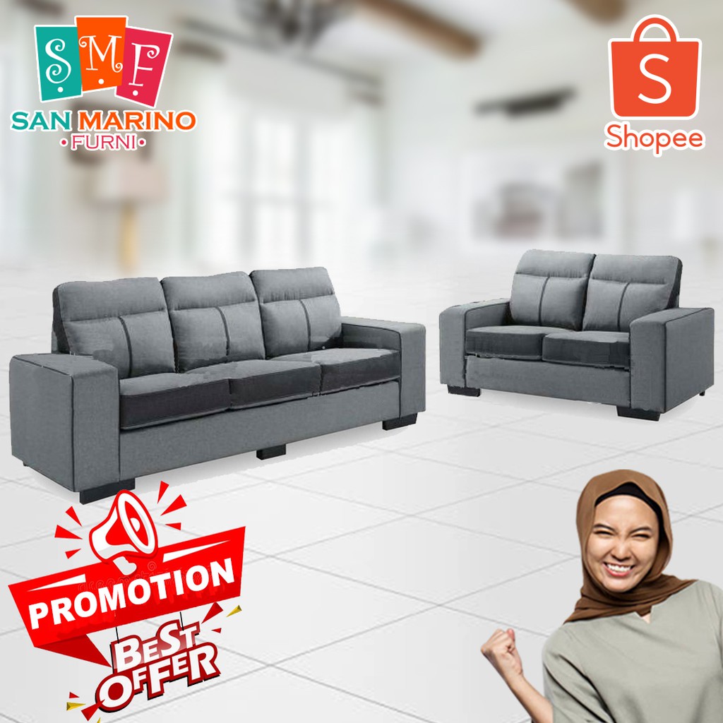 [PREORDER] Greyish Sofa Set 2+3 Fully Fabric Pocket Spring Sofa ...